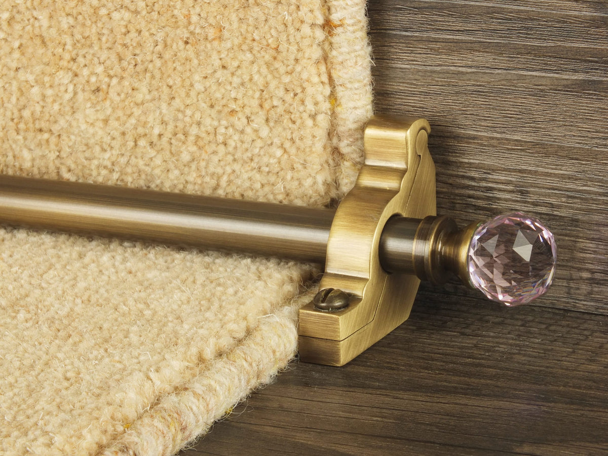 Crystal Rose Stair Rods in Antique Brass | Decorative Stair Rods