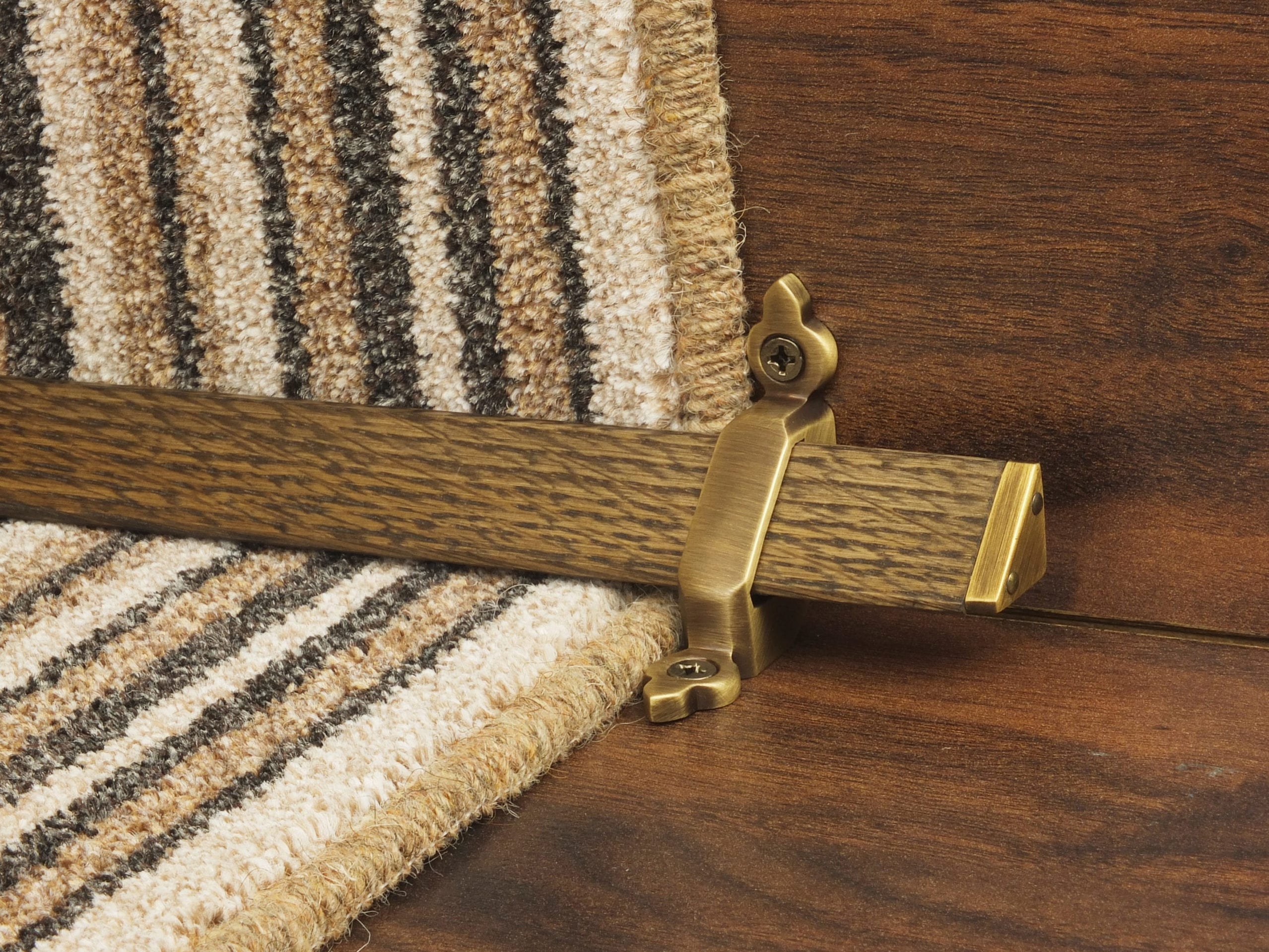 Tudor Dark Wooden Stair Rods - Antique Brass | Stair Rods Direct