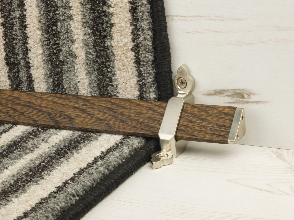 Tudor Dark Wooden Stair Rods - Satin Nickel | Stair Rods Direct